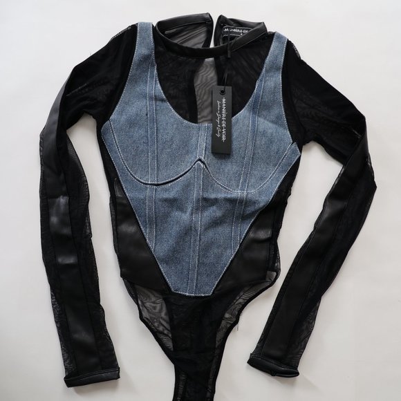 Maniere De Voir | Tops | Maniere De Voir Denim Panel Mesh Corset ...